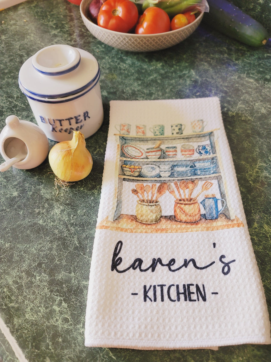 Custom Kitchen Shelves Towel Personalized Gift – Thought Bubble Studio