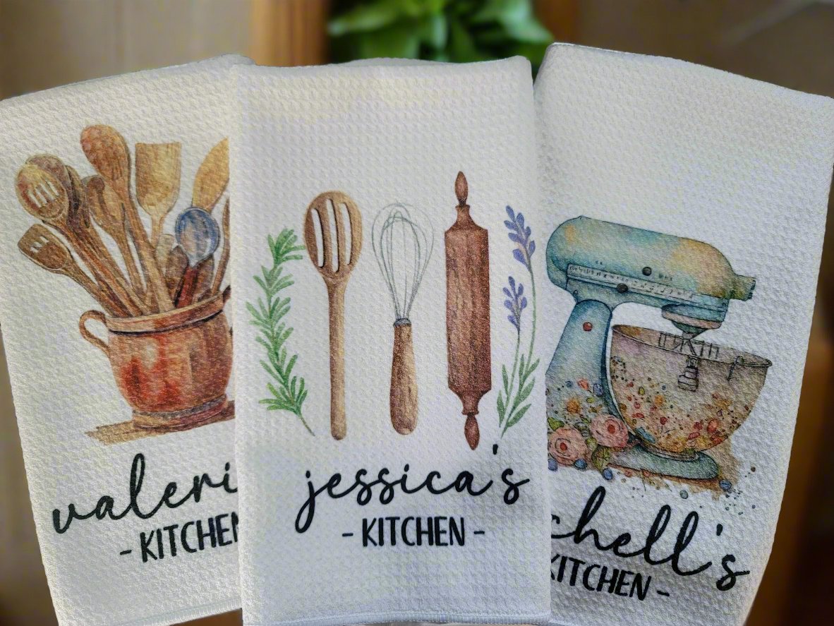 Custom Kitchen Towel Personalized Utensil Herbs design – Thought Bubble ...